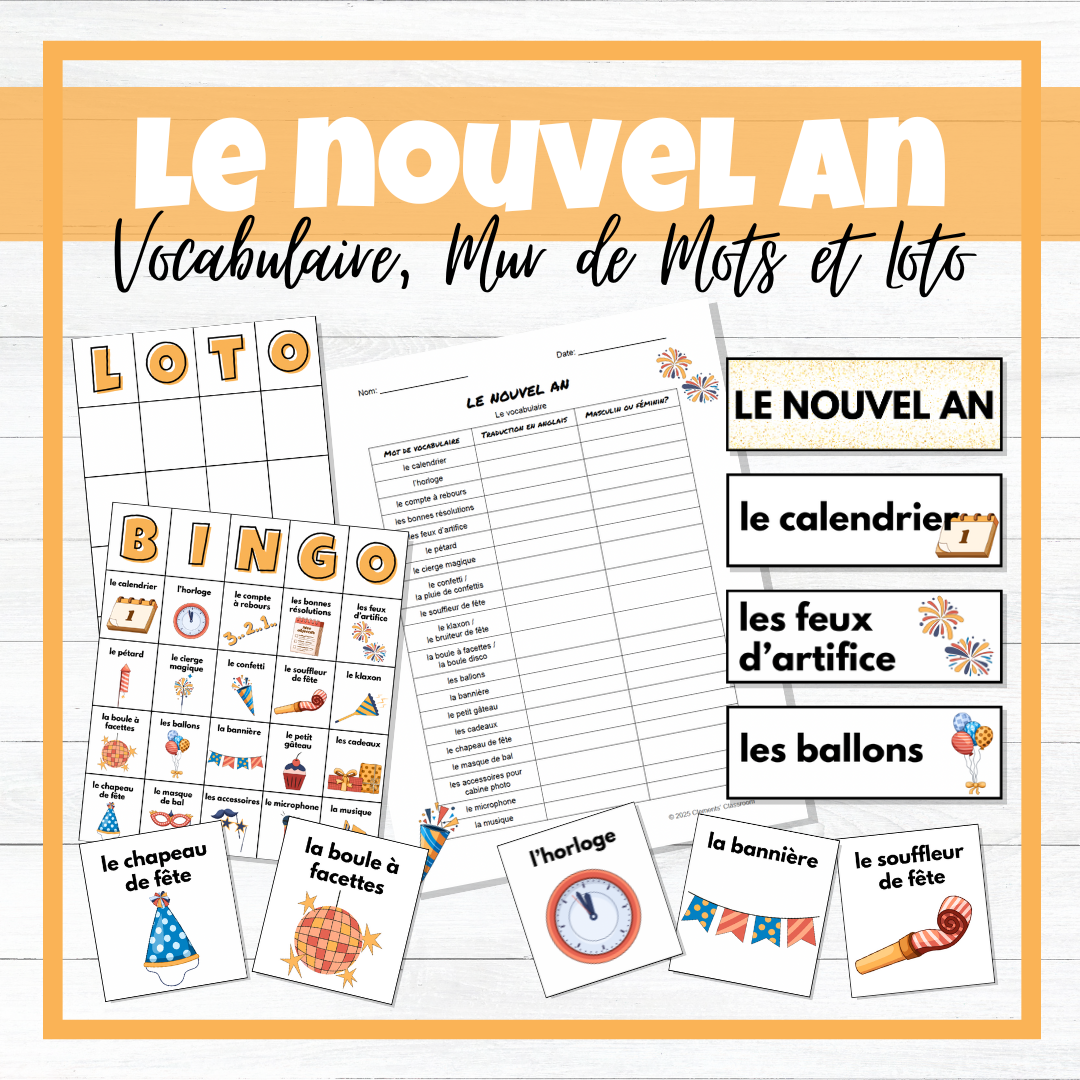 Le Nouvel An - French New Year's Vocabulary Activity, Word Wall & Loto ...