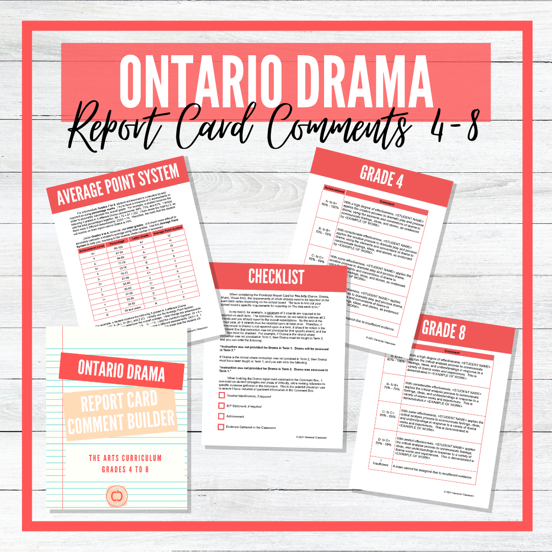 Ontario DRAMA Report Card Comment Builder - Grades 4 to 8 – Clements ...