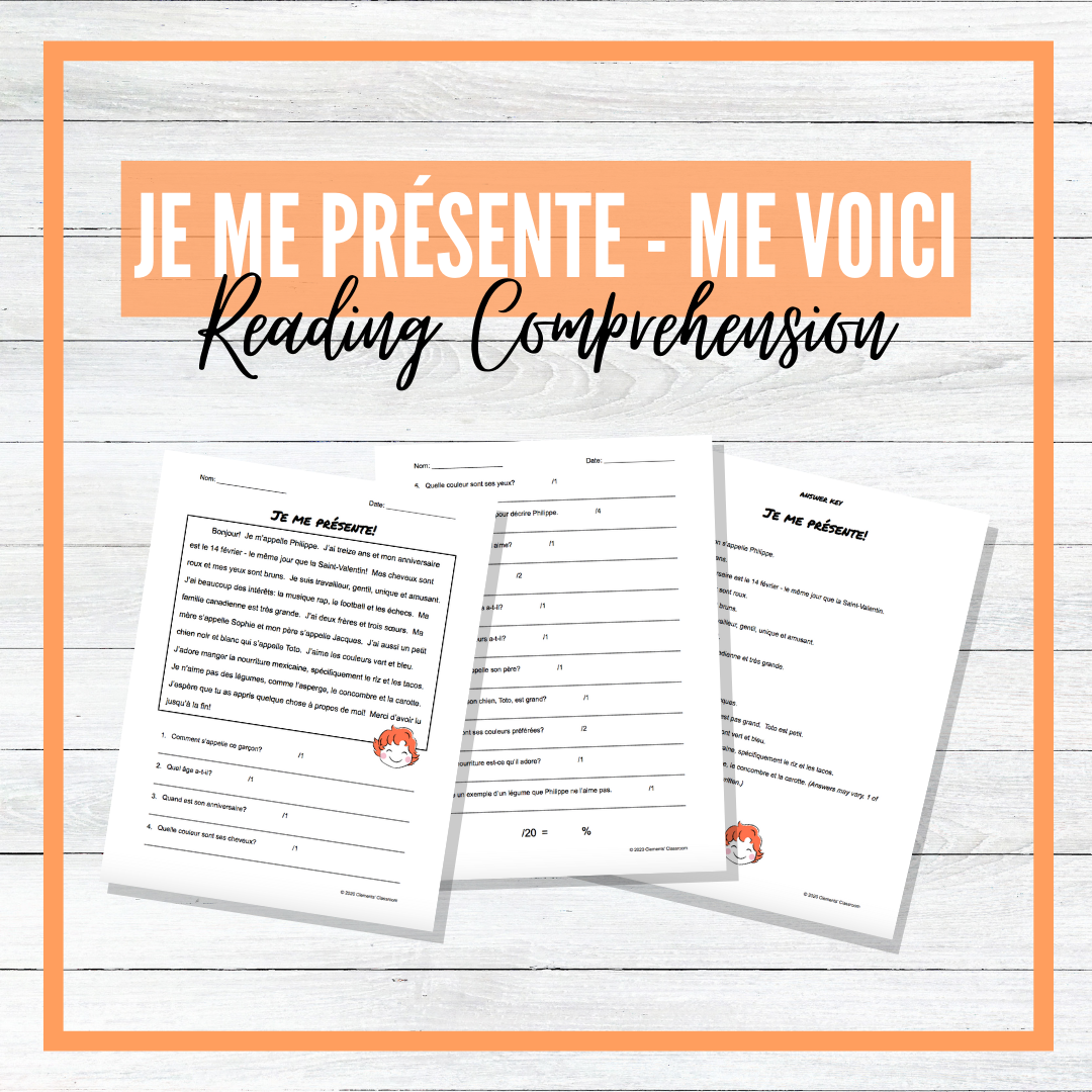 Je me présente - Me Voici - French All About Me - Reading Comprehensio ...