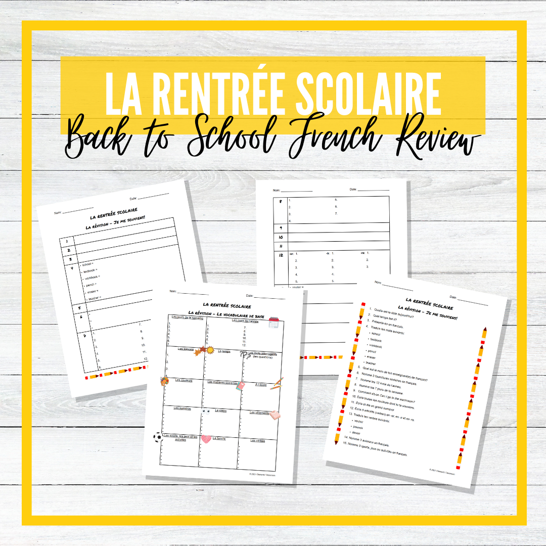 Rentrée Scolaire - Révision - Back to School French Review – Clements ...