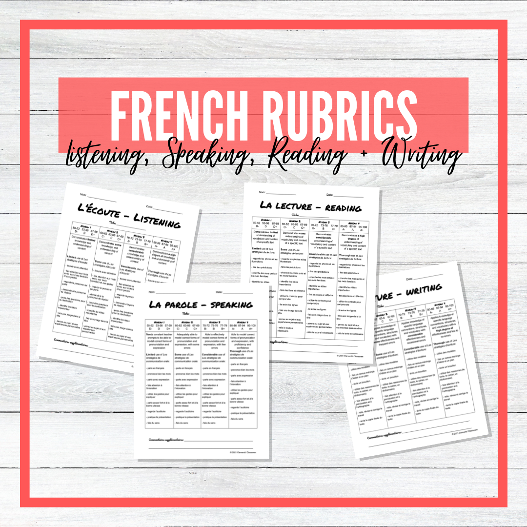 French Rubrics - All 4 Strands - Listening, Speaking, Reading, Writing ...