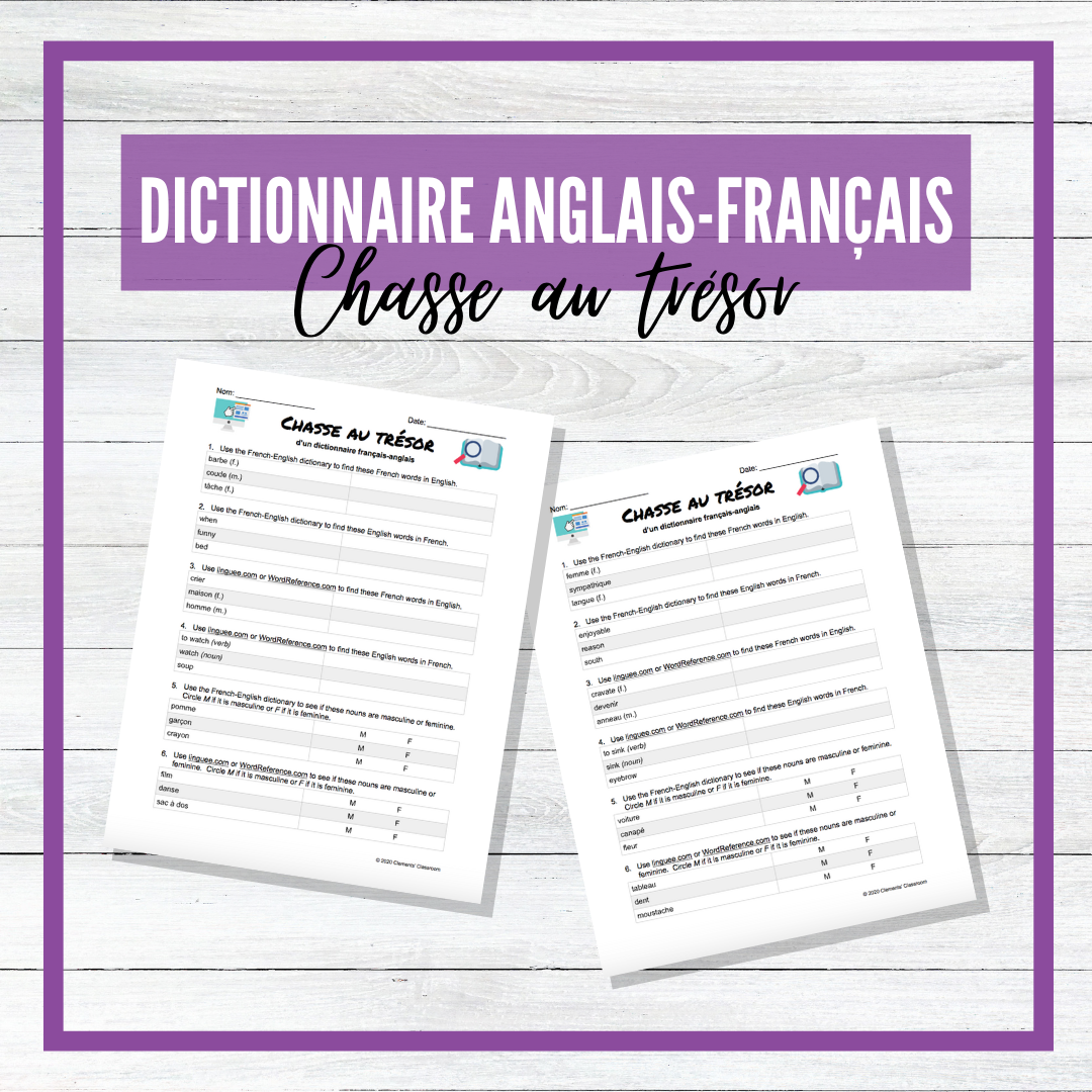 Dictionnaire - Chasse au trésor - French-English Dictionary Scavenger ...