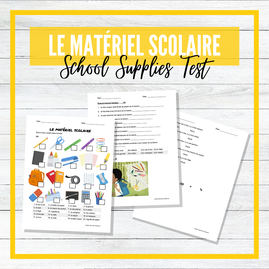 Matériel Scolaire - School Supplies French Unit - BUNDLE! – Clements ...