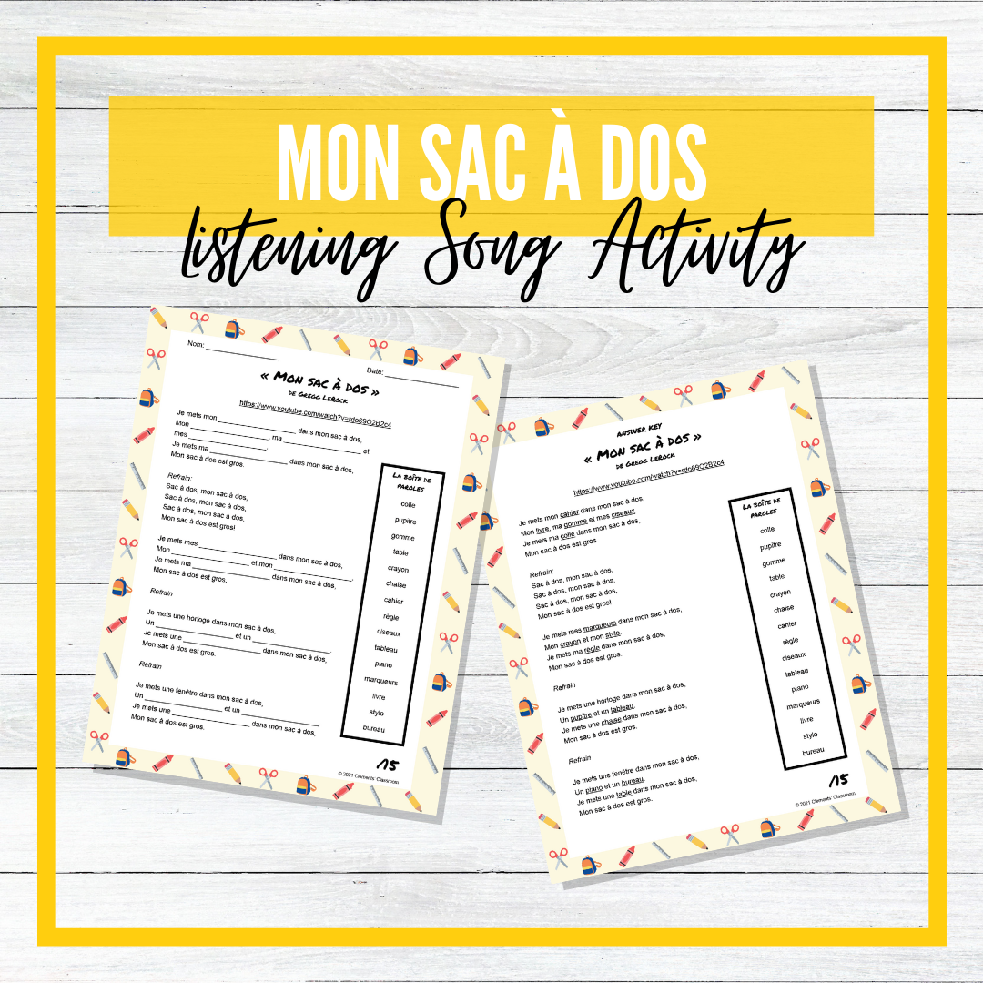 Matériel Scolaire - School Supplies French Unit - BUNDLE! – Clements ...