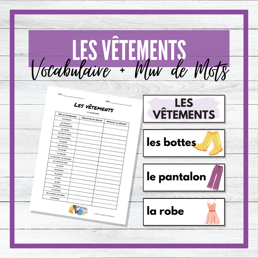 Les Vêtements - Clothing - French Vocabulary Activity + Word Wall ...