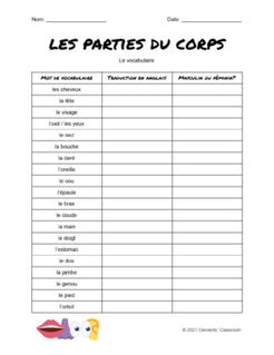 Les Parties du Corps - Body Parts - French Vocabulary Activity + Word ...